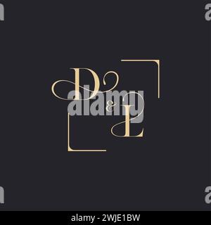 DL simple outline concept logo and circle of initial design black and white background Stock ...