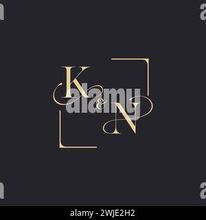 KN simple outline concept logo and circle of initial design black and ...