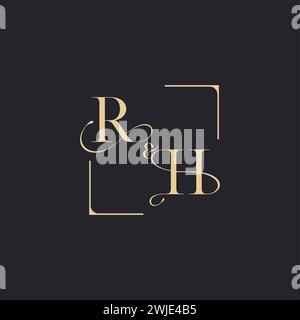 RH simple outline concept logo and circle of initial design black and ...