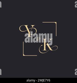 YK simple outline concept logo and circle of initial design black and ...