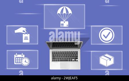 Top view of laptop with symbol of dropshipping concept Stock Photo - Alamy