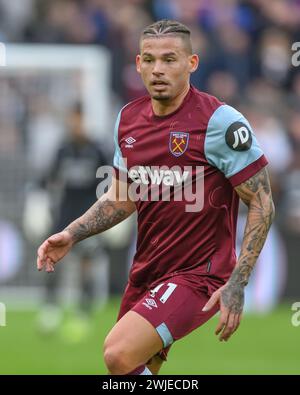 Kalvin Phillips of West Ham United gestures to his manager after being ...