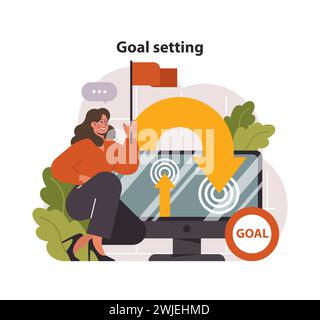 Goal Setting concept. A determined woman points towards her objective ...