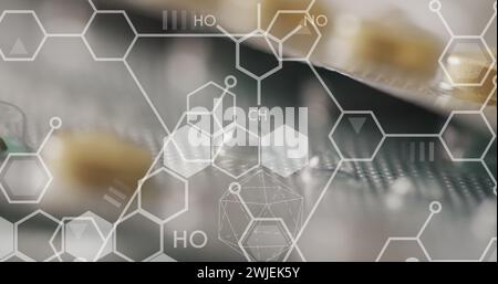 Image of chemical structures over pills Stock Photo - Alamy