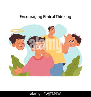 Ethical development concept. Child contemplating right and wrong ...