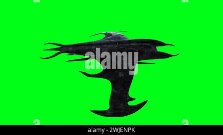 Alien scary spaceship, invader. Green screen. 3d rendering Stock Photo ...