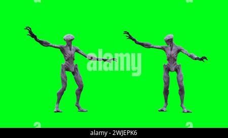 Scary Alien green screen isolate. 3d rendering Stock Photo - Alamy