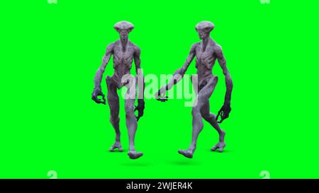 Scary Alien green screen isolate. 3d rendering Stock Photo - Alamy