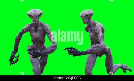 Scary Alien green screen isolate. 3d rendering Stock Photo - Alamy