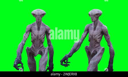 Scary Alien green screen isolate. 3d rendering Stock Photo - Alamy
