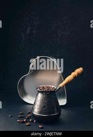 A top view of a foamy black coffee on a wooden table Stock Photo - Alamy