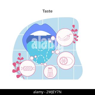 Taste illustration. A depiction of the gustatory system with symbols ...