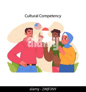 Cultural competency concept. Diverse individuals celebrate ...