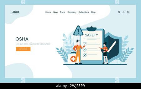 OSHA safety briefing illustration. Workers engage in hazard awareness ...