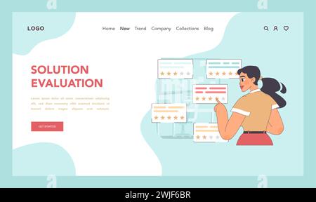 Solution evaluation concept. Woman observing proposals to issues. Critical review and rating of ...