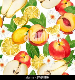 Apple red with leaves and banana, watercolor hand drawn illustration ...