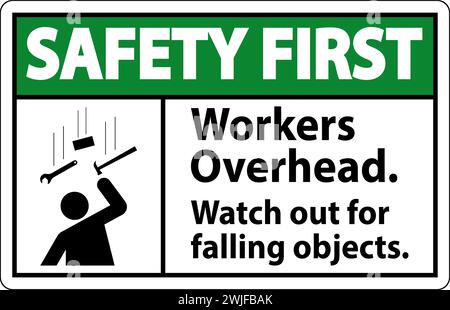 Safety First Falling Debris Sign, Workers Overhead Falling Objects ...