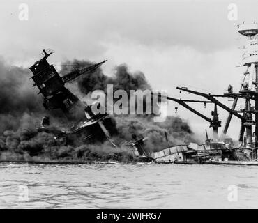 A photograph of the USS Arizona, a U.S. battleship that was famously ...