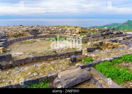 View of the antient ruins in Sussita (Hippos) National Park, with the ...