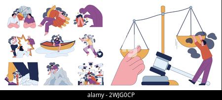 Human fears set. Scared characters confronting personal phobias ...