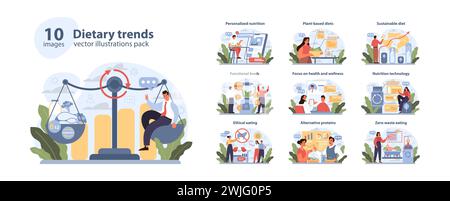 Dietary Trends Vector Illustrations Pack. A contemporary depiction of ...