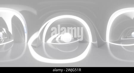 Abstract White Lit Arched Corridors in a Minimalistic Tunnel Shot 360 ...