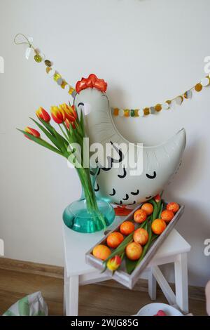 Beautiful decorated Easter eggs on the wooden background. Easter ...