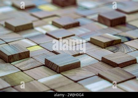 natural wooden mosaics tiles, wood cubes wall cladding, interior design ...