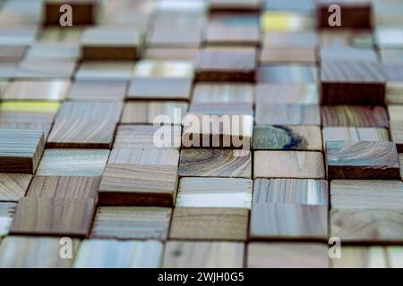 natural wooden mosaics tiles, wood cubes wall cladding, interior design ...