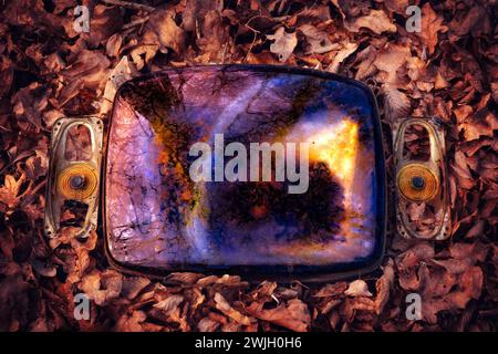 Broken Cathode Electron Beam Tube of Old TV, shattered television trash ...