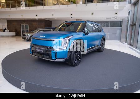 New blue electric Kia EV9 GT-Line AWD, South Korean. Thailand, Bangkok ...