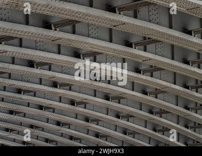 View of Structure and beams under the Curved steel Bridge. Framework ...