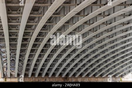 View of Structure and beams under the Curved steel Bridge. Framework ...
