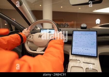 man in car driving NIO EL7, digital panel, Interior, cockpit modern EV ...
