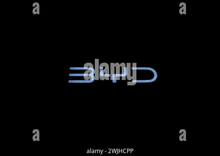 glowing Advertising banners BYD on black background, Chinese ...