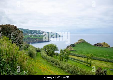 A beautiful bay in the village of Capelas. Sao Miguel Island, Azores ...