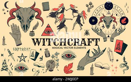 A magical collection of vector witchcraft and spells design elements ...