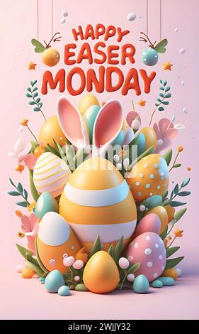 3D Easter monday poster template design with egg background Stock ...