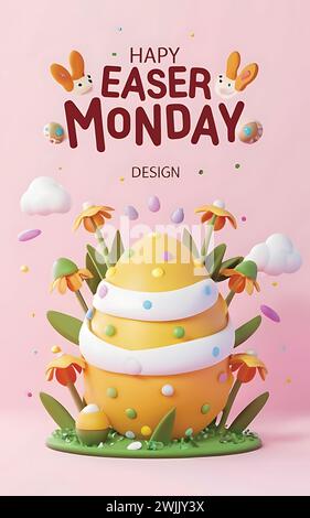 3D Easter monday poster template design with egg background Stock ...