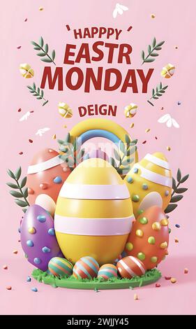 3D Easter monday poster template design with egg background Stock ...