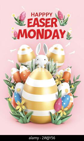 3D Easter monday poster template design with egg background Stock ...