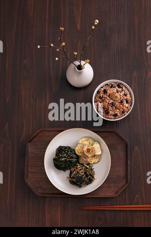 a table of dried greens and five grain rice Stock Photo - Alamy