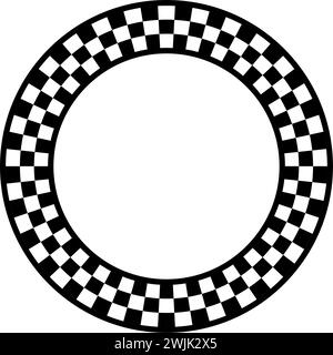Checkered circle frame. Circle frame with checkerboard geometric pattern. Round chess border ...