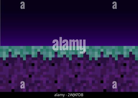 Pixel mine style night land craft background. Concept of game ground ...
