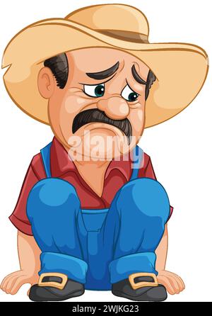 Cartoon cowboy sitting down, looking dejected and thoughtful Stock ...