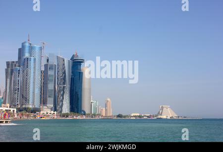 The beautiful sea line of Doha Corniche West Bay in Qatar during FIFA ...