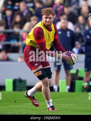 England's Ollie Chessum during a training session at LNER Community ...