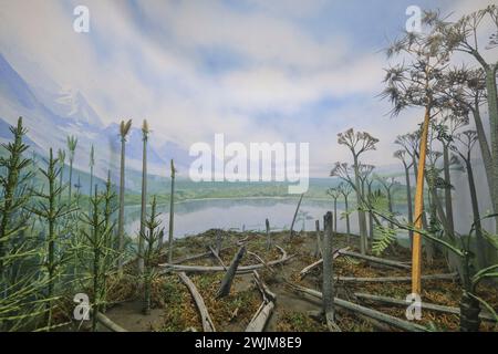 A recreation of early evolution life developing at a watery marsh ...