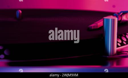 This 3D illustration showcases a vinyl record player with vibrant ...