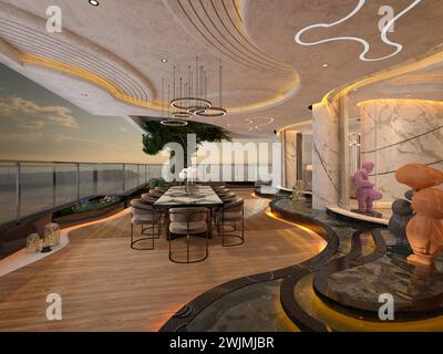 3d render of club house lounge Stock Photo - Alamy